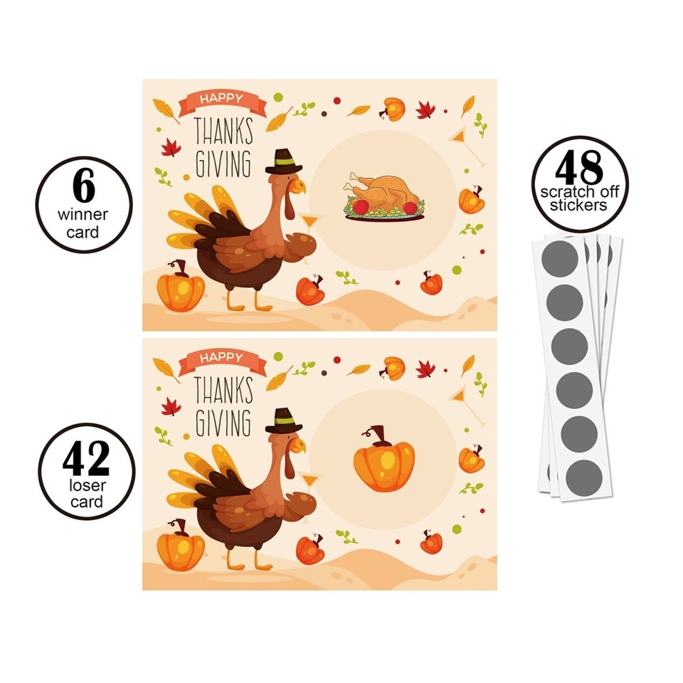 Thanksgiving Party Scratch Game Turkey Cards Holiday Festive Raffle ...