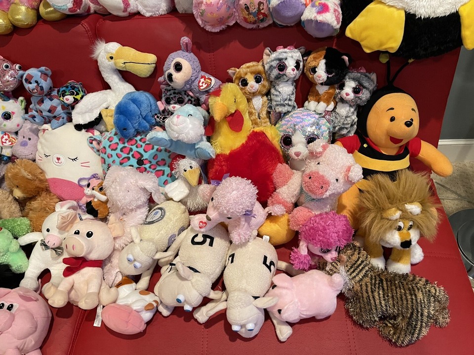 Lot 62 Plush TY Beanie Boo Farm Stuff Animals SERTA Lamb Sheep Pig ...
