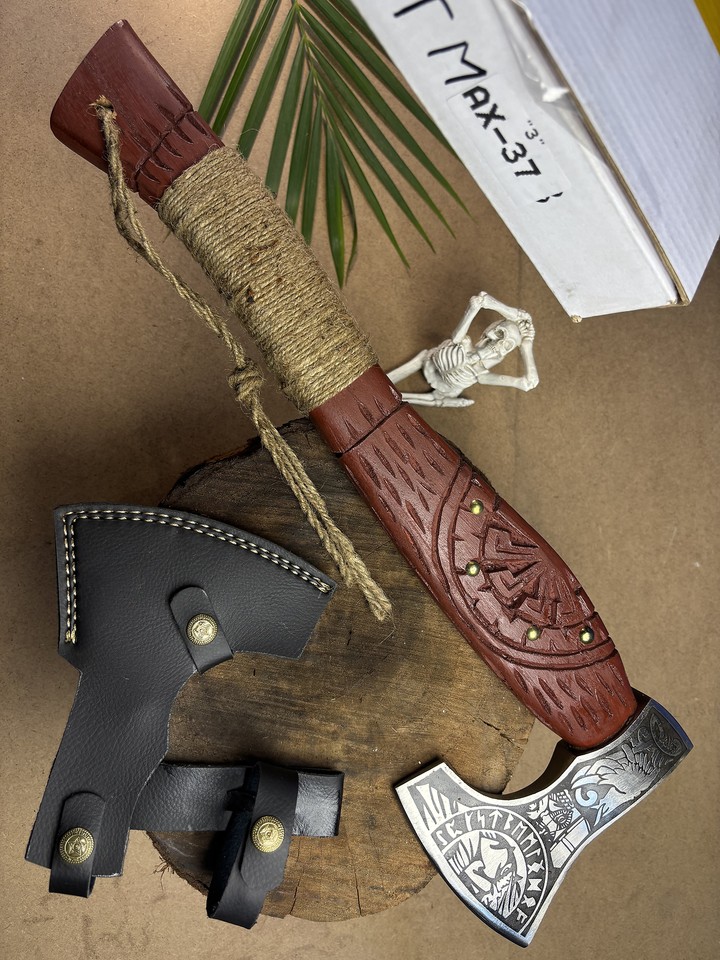 Hand Forged Handmade ATS-34 Steel Chopper Axe Knife Paracord Wrapped ...