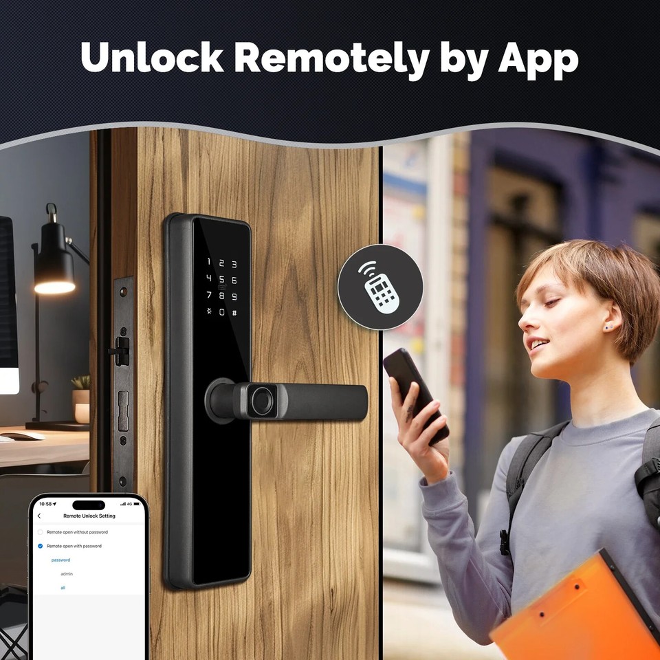 Smart Door Lock Password Fingerprint Remote Unlock Keycard Tamper Alarm ...