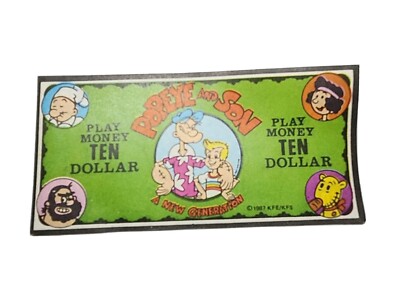 Vintage Popeye & Son Play Money $10 Bill Bluto, Olive Oyl, Wimpy, And ...