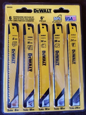 DeWalt RECIPROCATING SAW BLADE Set of 6 pcs 6" DW4856 NEW! 6 10 14 18 ...