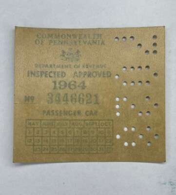 1964 Pennsylvania Inspection Sticker Pa VTG UNISSUED Passenger Car ...