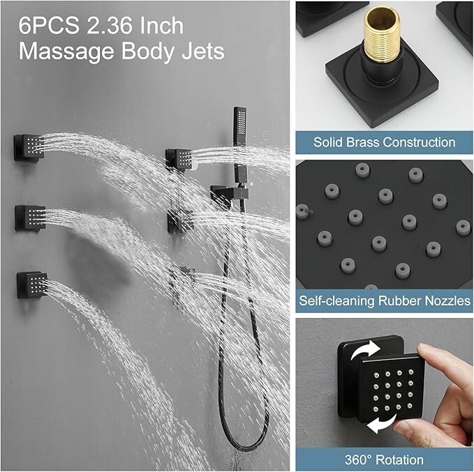 Thermostatic Rain Shower System 14 X 20 Inch LED Waterfall Rainfall ...