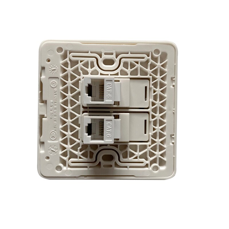 2 Ports RJ45 Wall Plate With Female -Female CAT6 Internet Straight Plug ...