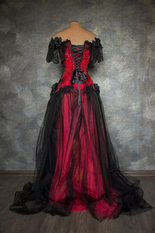 Couture Corset Dress Gothic Red Black Vampire Evening Dresses | eBay