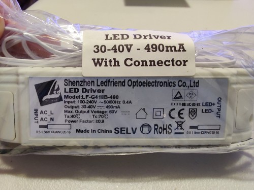 Shenzhen Ledfriend - LED Driver - 100-240Vac 30-40Vdc - 490mA - Brand ...