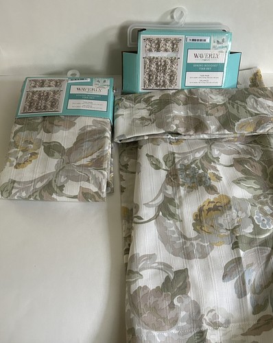 Lot 2 New Waverly Spring Bouquet Tier Panels & Valance Curtains | eBay