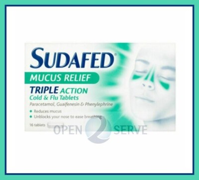 SUDAFED MUCUS RELIEF Triple Action Cold & Flu | Unblocks Nose - 16 ...