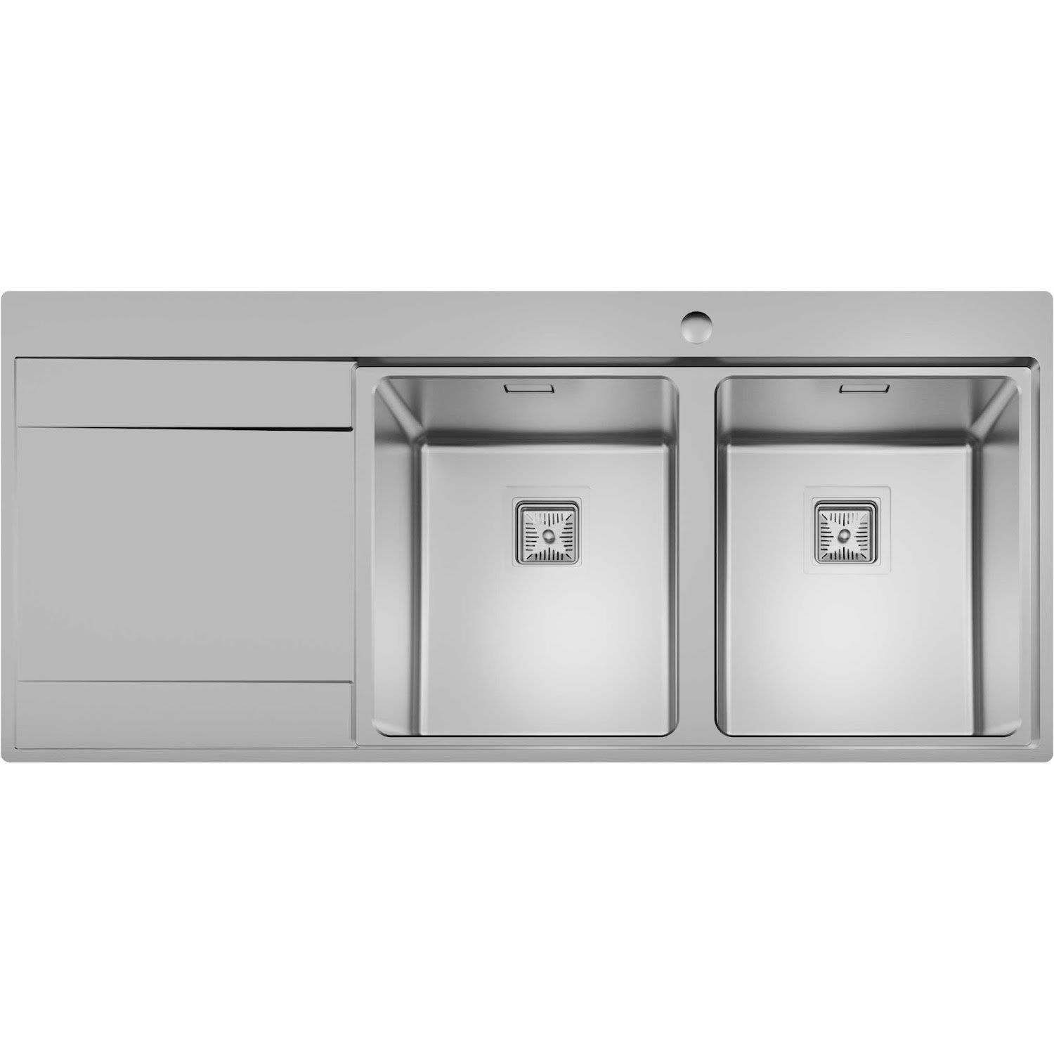 Kitchen Sink 2 Bowl Square Inset Stainless Steel Left Hand LH Drainer ...