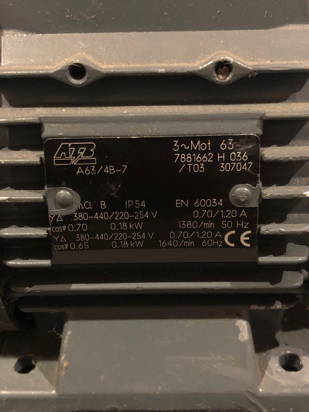 ATB A63/4B-7 1380/min 50Hz IP54 380-440/220-254V .18kW En 60034 (used ...