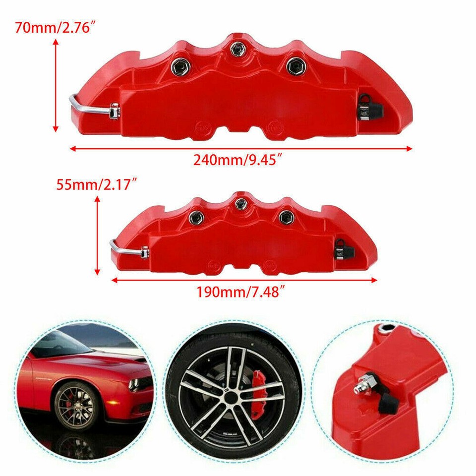 New 4PCS Red Brake Caliper Covers Front+Rear Car Disc Parts Brake ...