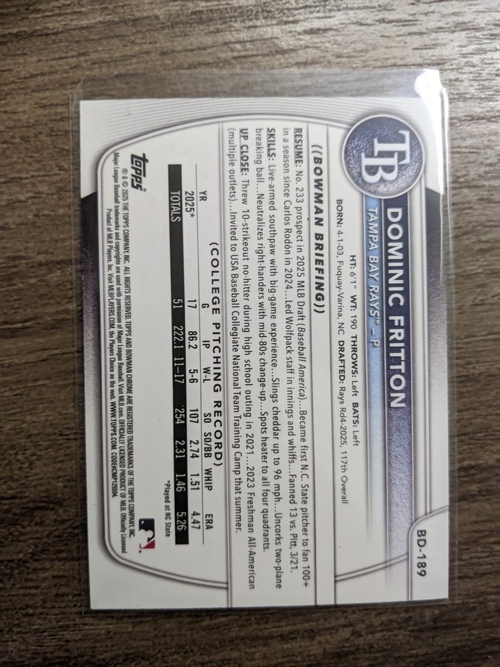 2025 Bowman Draft Dominic Fritton 1st Bowman Gold Paper /50 | eBay