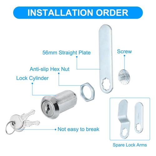 1-3/8 Inch Cabinet Locks with Keys, 15 Pack Zinc Alloy Cam Lock, Silver ...