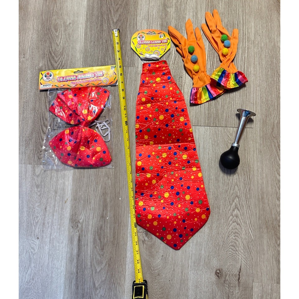 Lot 4 Pc Clown Costume Accessories Horn Tie Bow Gloves | eBay