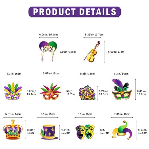20Pcs Mardi Gras Photo Booth Props Masquerade Props Mardi Gras ...