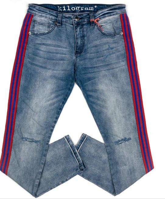Kilogram Denim Jeans in Medium Blue w/ Red & Blue Stripes | eBay