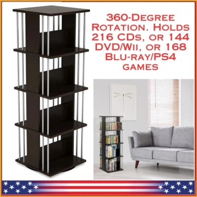 CD DVD Storage Cabinet Rotating Holder Shelves Display Stand Game ...