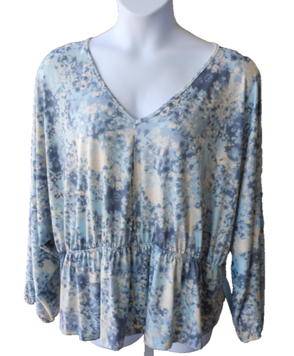 Blue Sol Women's 3X Peplum Top Blue Watercolor Tie Dye Stretch Dolman ...