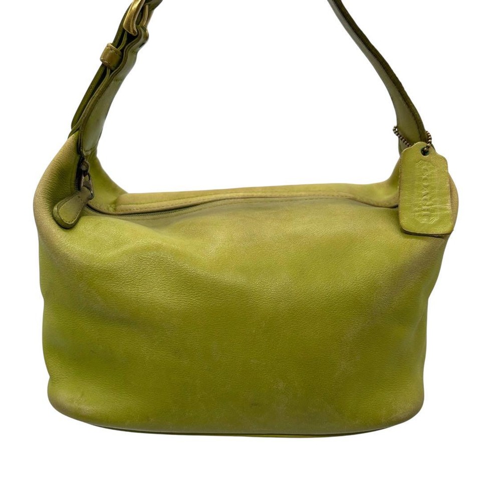COACH Vintage Grab Tan Leather Vanity Shoulder Bag Green Old Coach USA ...