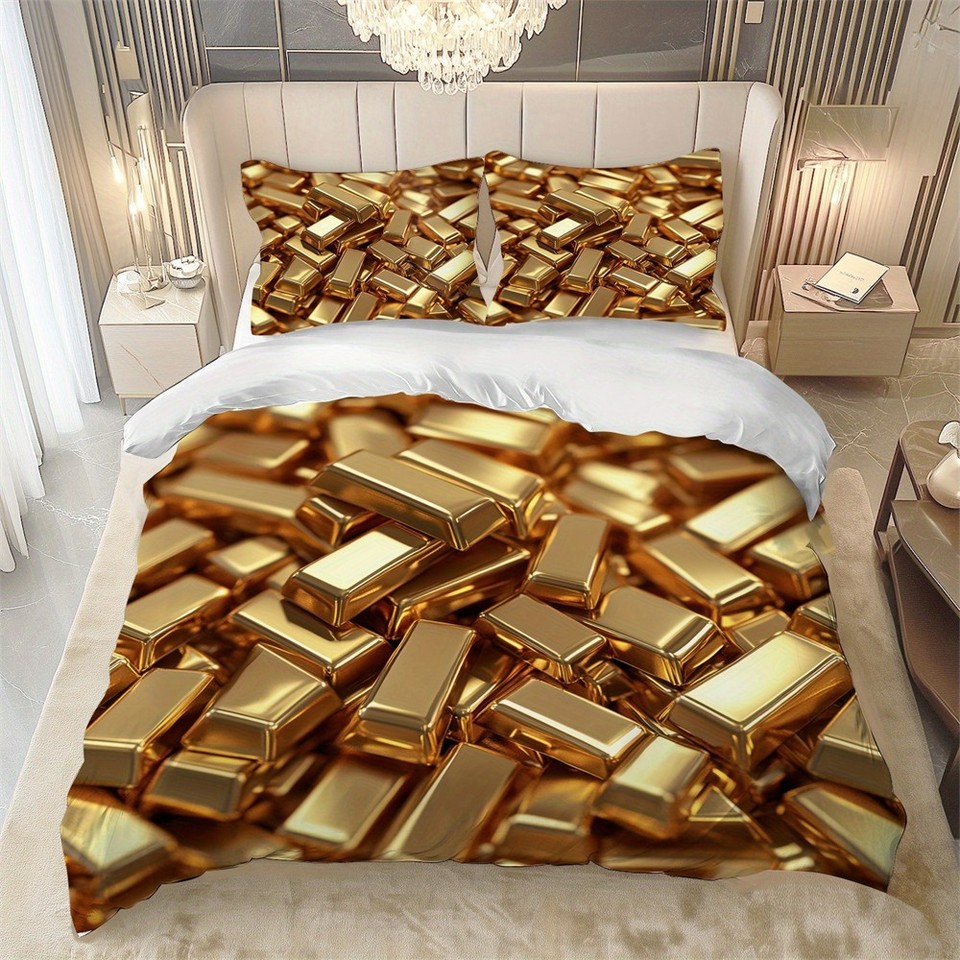 Gold Bar Pattern Duvet Quilt Cover Set with Pillowcases Single Double ...