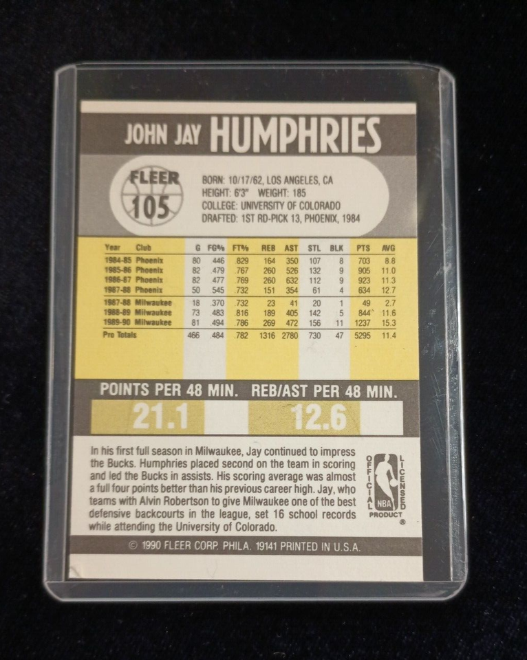1990 Jay Humphries Bucks Card | eBay