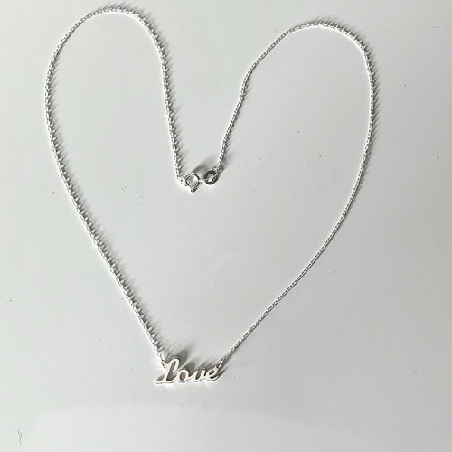 LOVE Name Plate Necklace Pendent Silver female Personalized Valentines ...