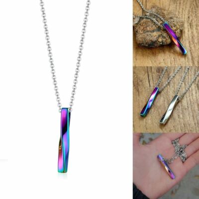 Mens Oxidation Rainbow Bar Square Twisted Column Pendant Necklace ...