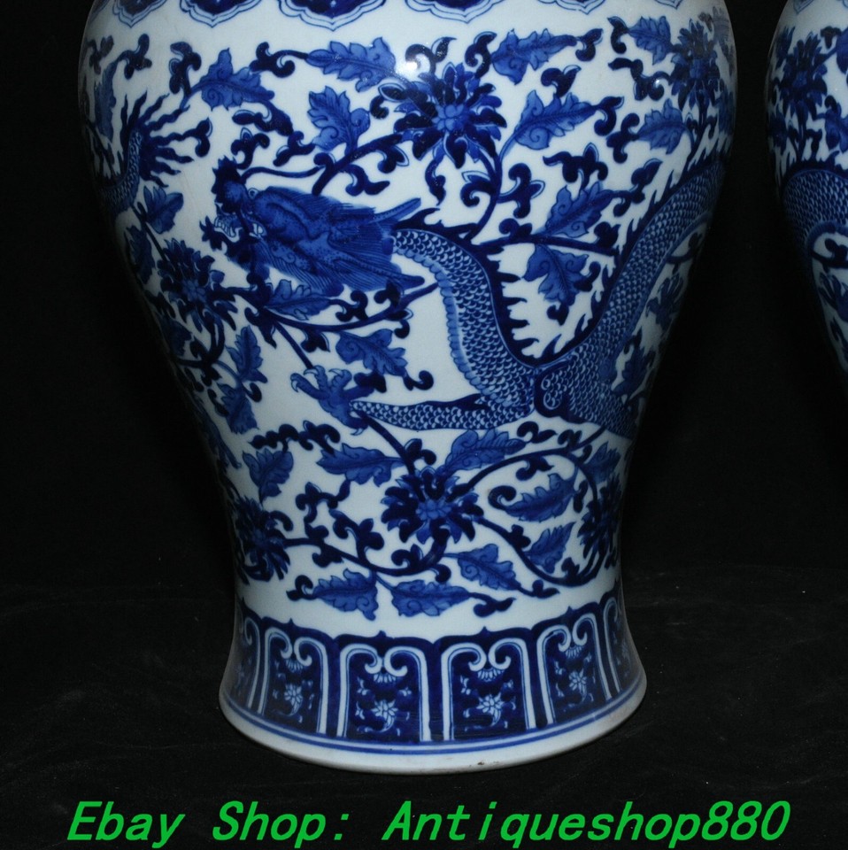 16.5''Qing Qianlong Marked Blue White Porcelain Dragon Loong Crock Pot ...