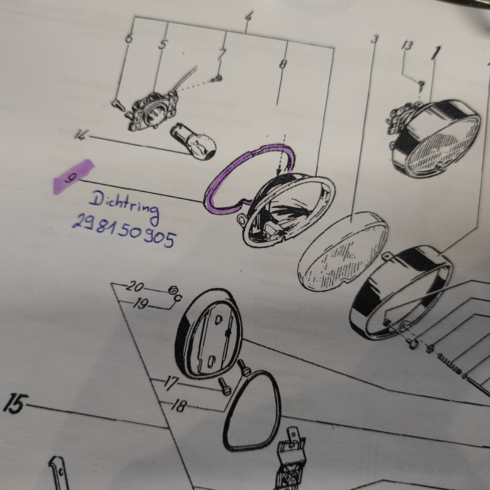 1x Dichtung Scheinwerfer NSU Quickly * S23 F T TT TT-K * 298150905 | eBay.de