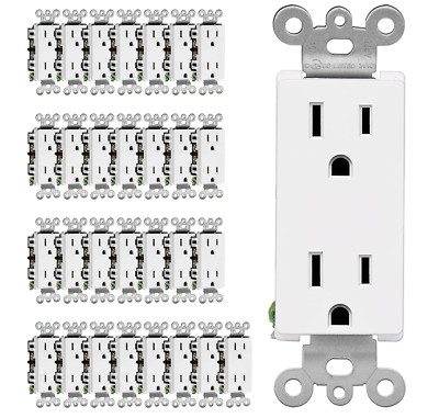 30Pack White TR Decora Duplex Outlet Receptacle 15 Amp 125 Volt Tamper ...