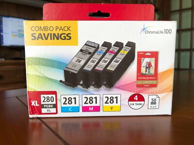 Canon PGI-280 Black, CLI-281 with 50 Sheets Photo Paper BRAND NEW ...