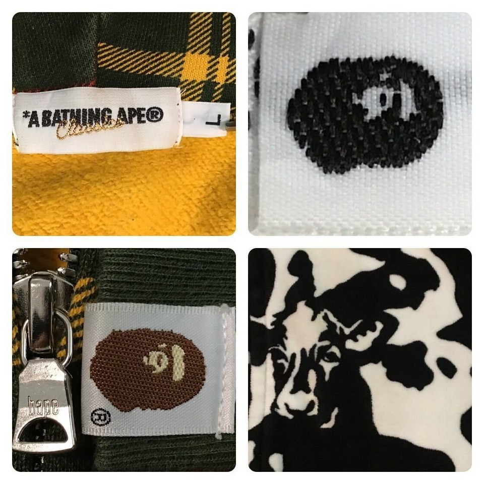 2008 Isetan limited BAPE check Holstein full zip hoodie COW A Bathing ...