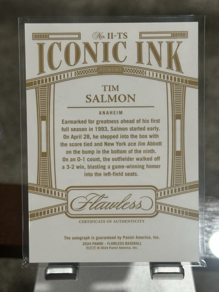 2024 Panini Flawless Iconic Ink Sapphire Tim Salmon AUTO #01/15 Anaheim ...