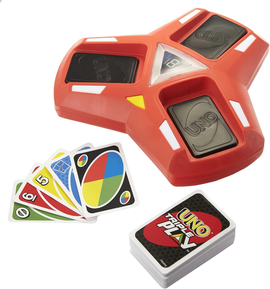 UNO Triple Play Card Game with Card-Holder Unit with Lights & Sounds ...