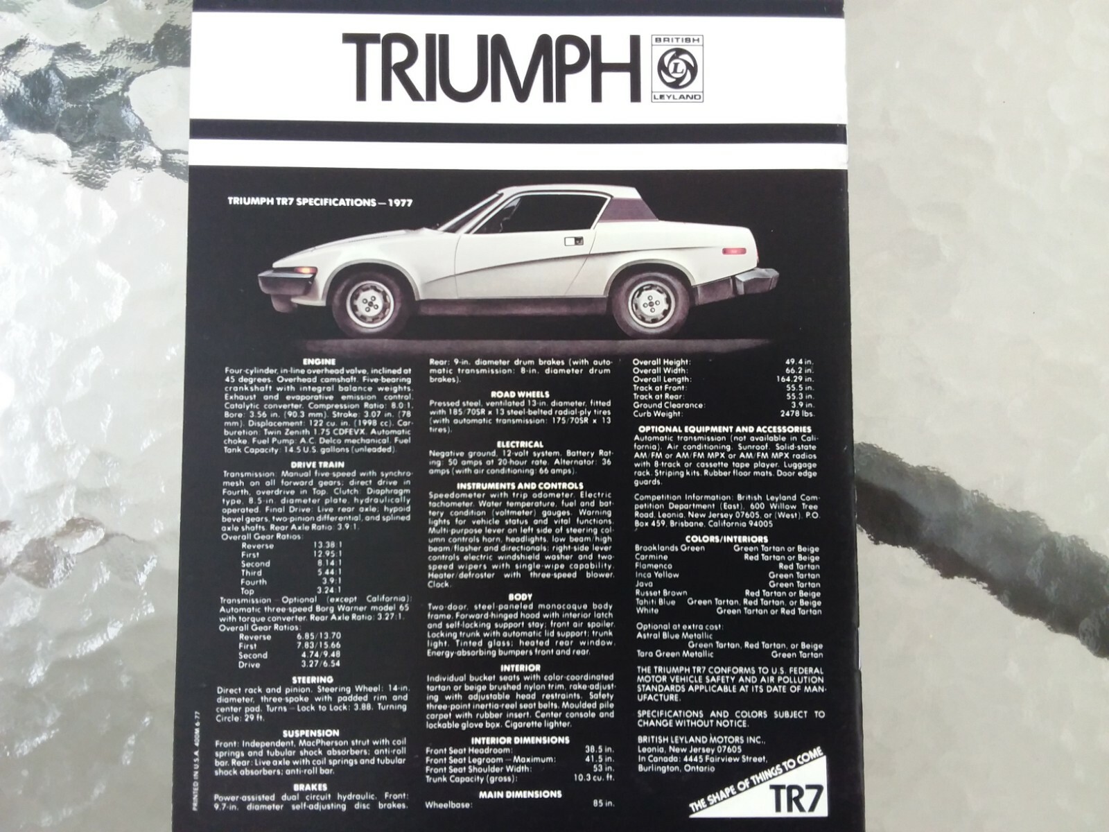 1977 Triumph TR7 Catalog Sales Brochure | eBay