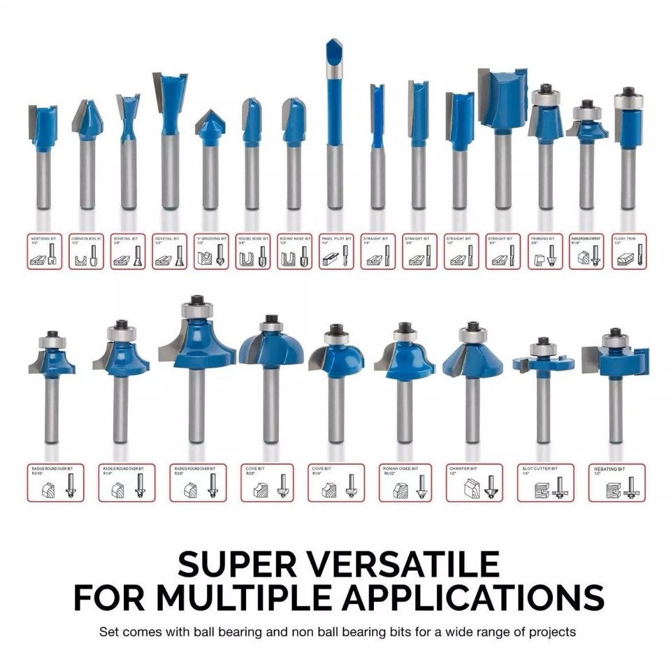 HILTEX 10108 - 24 Piece Tungsten Carbide Router Bit Set Woodworking ...