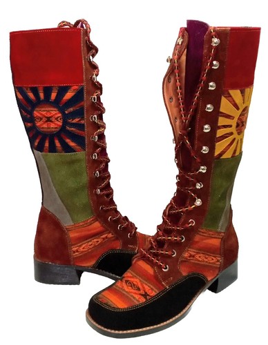 Womens FlyButterBoots Leather / Wool Peruvian Boho Style Boots Size 7 ½ ...