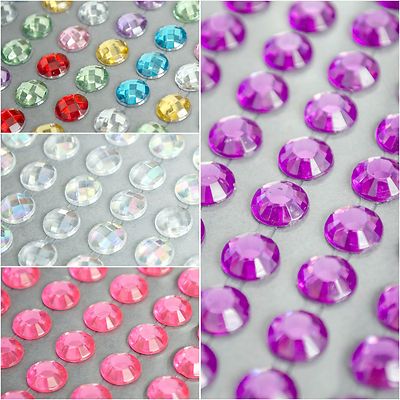 120 x8mm LARGE SelfAdhesive Crystal Gems flat back Sticky Rhinestone ...