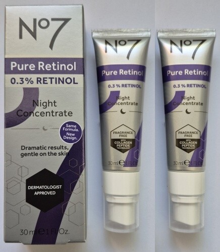Boots Advanced No7 Pure Retinol 0.3% Night Concentrate 2 x 30ml Boxed ...