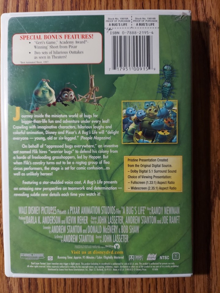 A Bugs Life (DVD, 1999, Standard and Letterboxed) 717951001818 | eBay