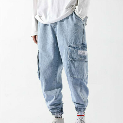 Mens Tapered Jeans Harem Pant Drop Croth Cargo Denim Trouser Hip Hop ...