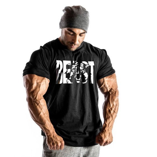 Men Gym Beast Bodybuilding Fitness Sport Workout Casual Cotton T-shirt ...
