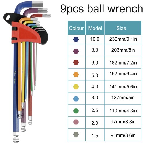 9Pcs Metric Allen Key Set Metal Hex Key Allen Wrench Set 9 Sizes Chrome ...