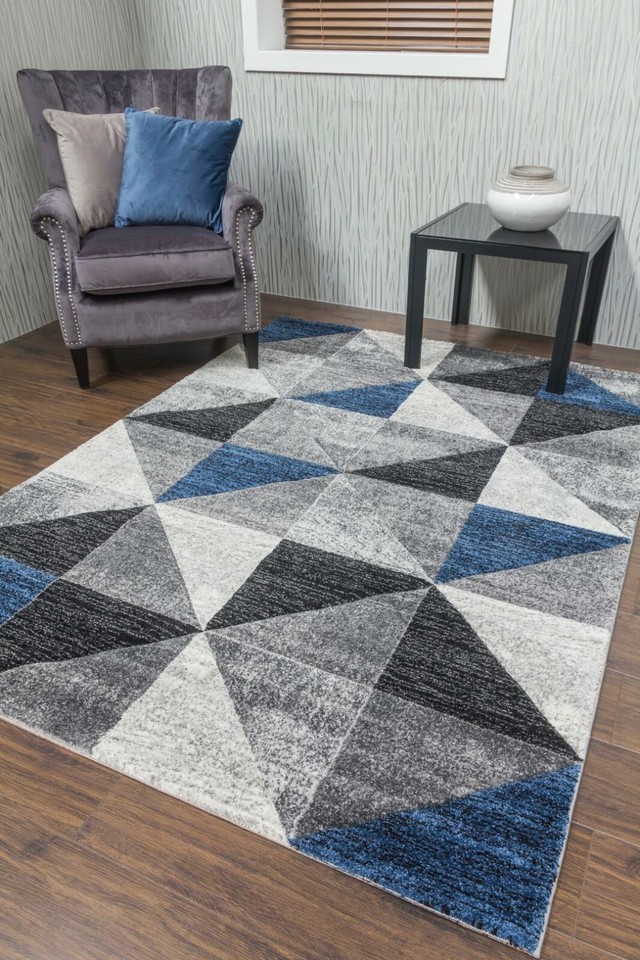 Modern Grey Rug Stair Hallway Runner Large Small Living Room Wave Mat ...