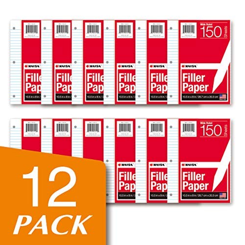 loose Leaf Paper Filler Paper 150 Sheets 8"x10.5",Ruled, 3-Hole 12pack Wide | eBay