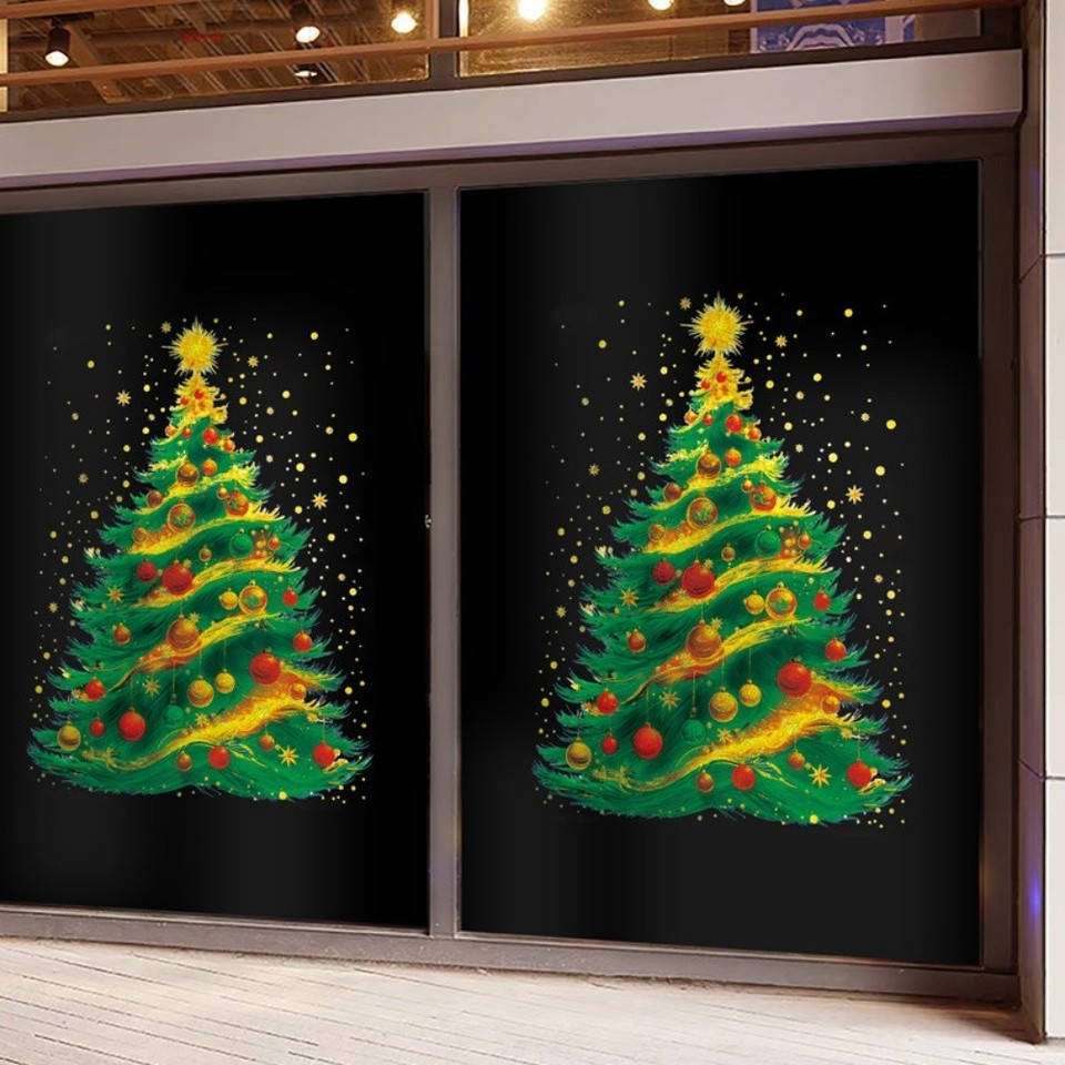 Seasonal 4Pcs Large Christmas Tree Window Decals Removable Wall ...