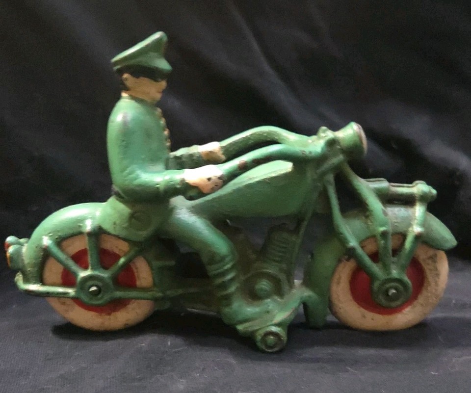 Vintage Cast Iron Police Motorcycle Toy • 1930s–50s Antique Metal ...