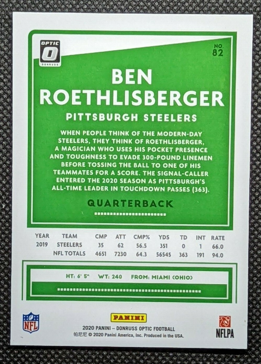 2020 Panini Donruss Optic - #82 Ben Roethlisberger for sale online | eBay