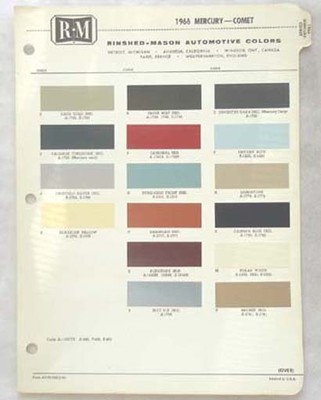 1966 MERCURY R-M COLOR PAINT CHIP CHART ALL MODELS ORIGINAL | eBay